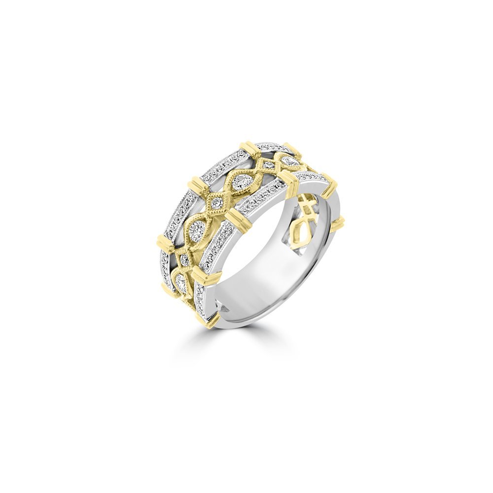 Diamond Filigree Ring In 18K White & Yellow Gold - EJI