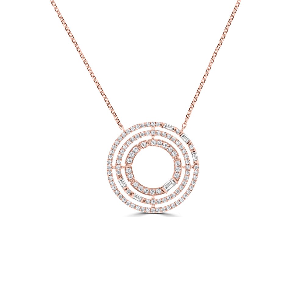 Diamond Circle Maze Pendant With Chain In 18K Rose Gold - EJI