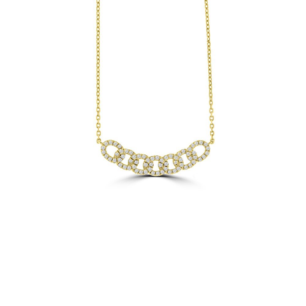 Diamond Chain Links Curve Pendant With Chain In 18K Yellow Gold - EJI