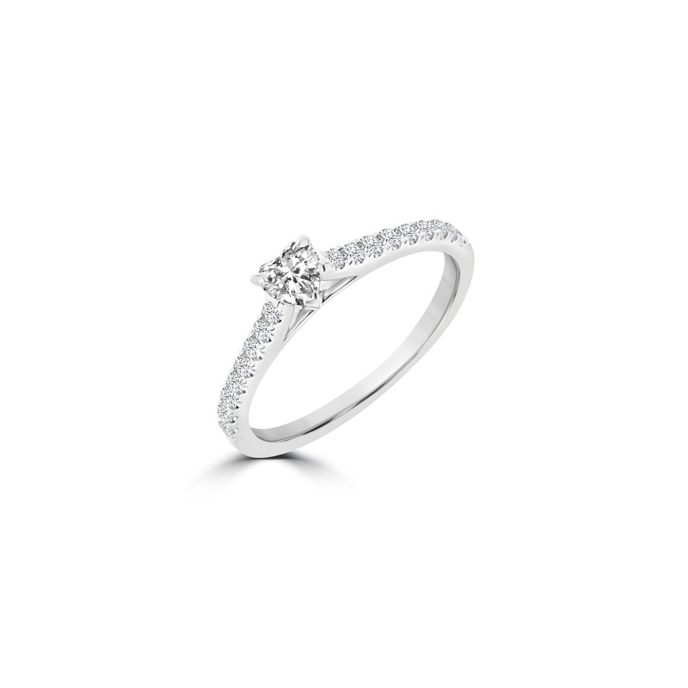Half Eternity Heart Diamond Ring In 18K White Gold - EJI