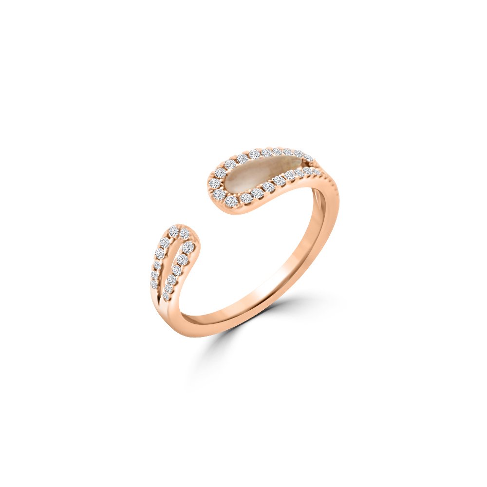 Pink Quartz Diamond Drop Ring In 18K Rose Gold - EJI